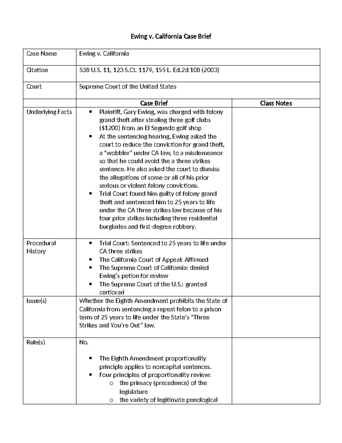 Ewing v. California (Case Brief) - Supreme Court Analysis - Studocu