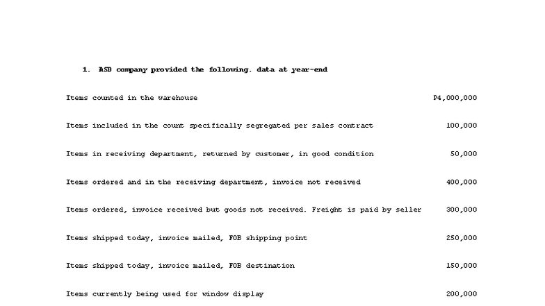 Inventory Assessment for ASD Company: Count & Analysis - Studocu