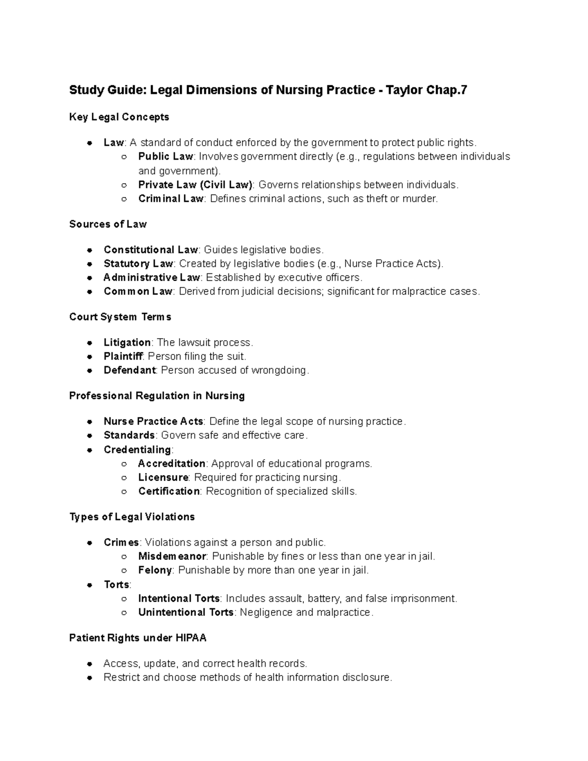 NUR 301 Module 3 Quiz: Legal Dimensions of Nursing Practice Notes - Studocu