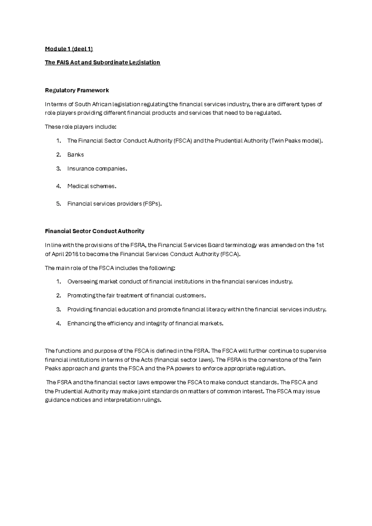 Overview of FAIS Act & FSP Categories: Module 1 Insights - Studocu