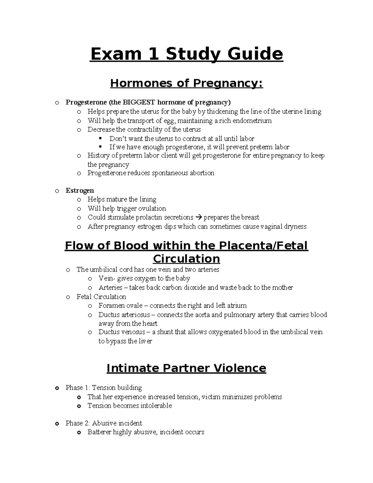 Maternity Exam 1 Blueprint Notes - Exam 1 Study Guide Hormones of ...