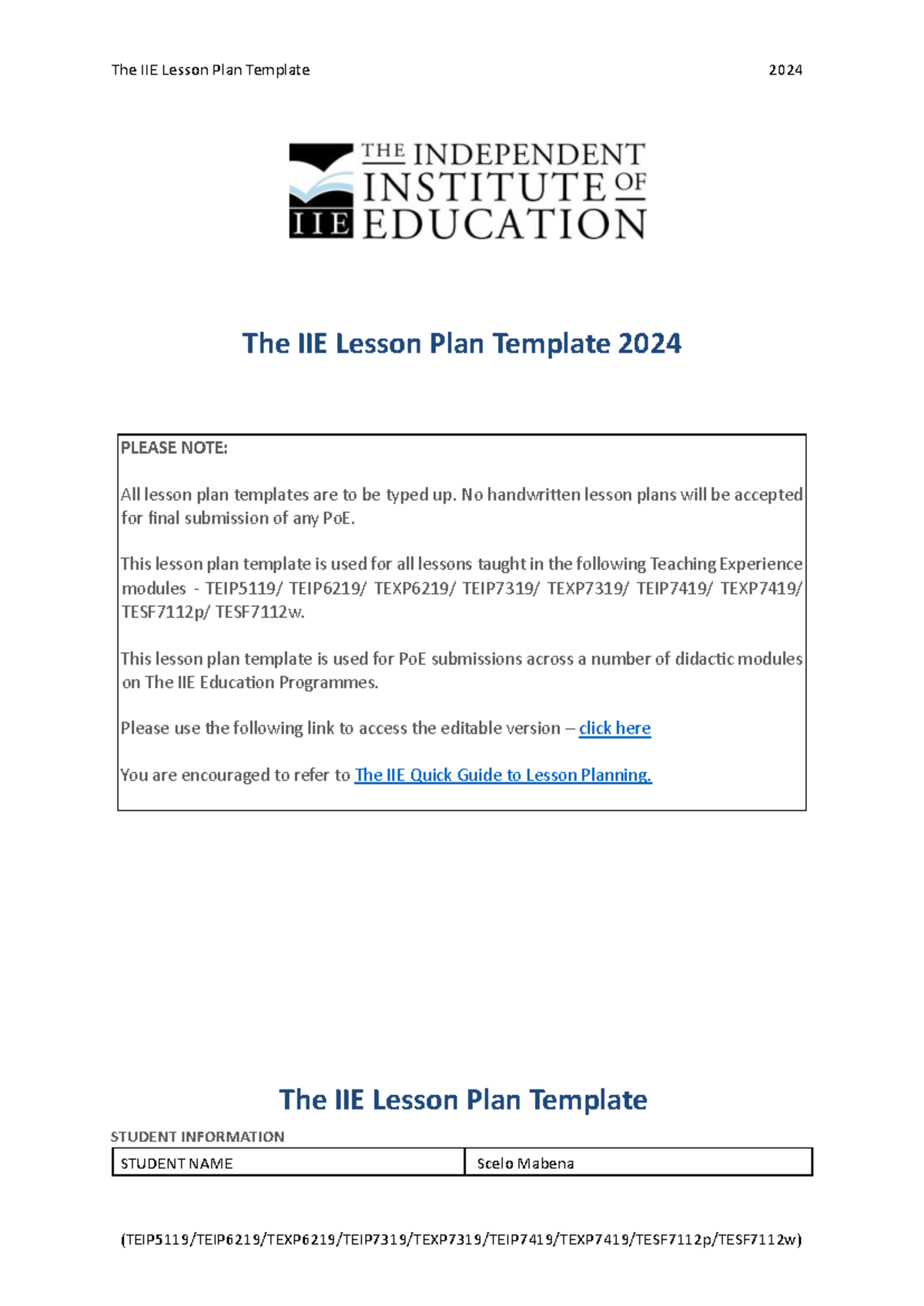 IIE Lesson Plan Template 2024 for Grade 5 Afrikaans FAL Listening ...