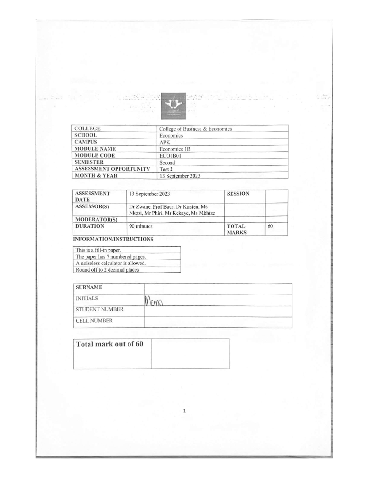 ECO1B01 Economics 1B Test 2 Study Guide - September 2023 - Studocu