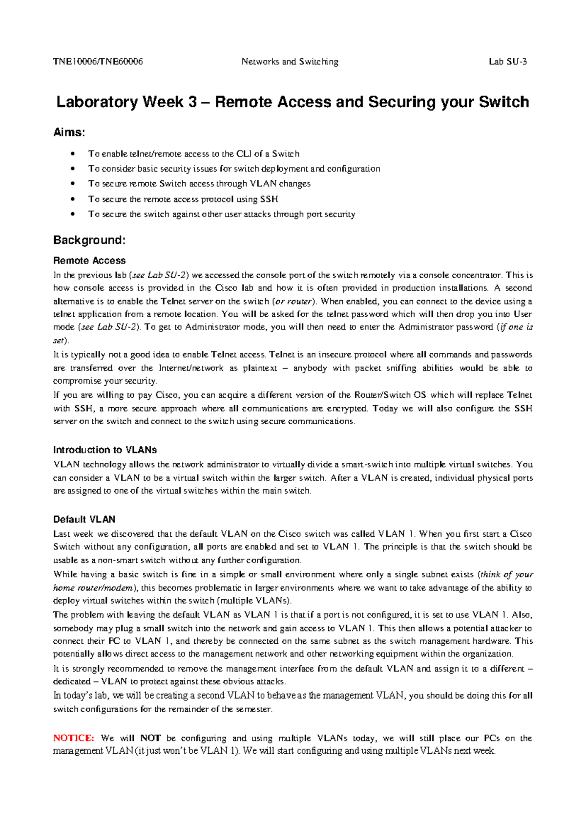 Lab SU-3 - Week 3 tutorial lab work - Laboratory Week 3 – Remote Access ...