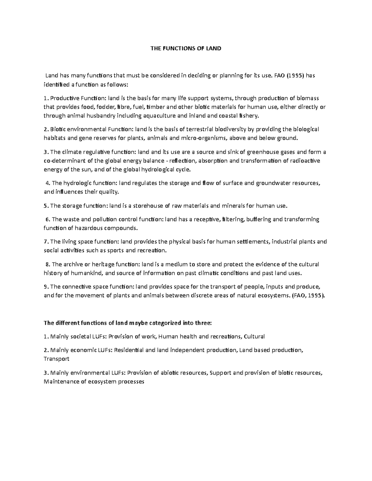 Functions of Land: Overview of Essential Roles and Uses - Studocu