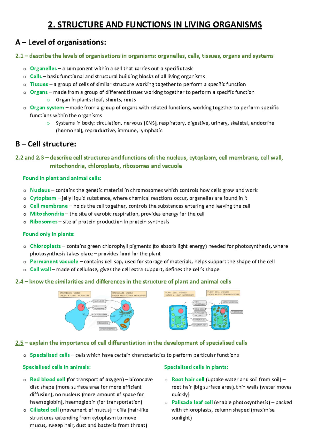 Biology - A-Level Structure & Functions in Living Organisms - Studocu