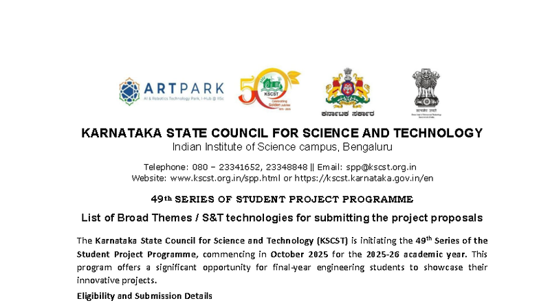 KSCST 49th Series: Student Project Programme Proposal Themes - Studocu