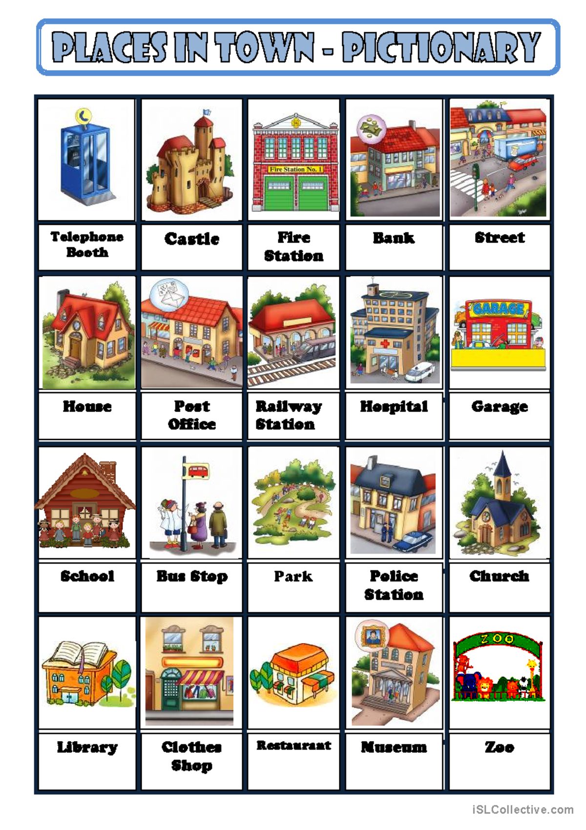 Places IN TOWN - trabajo practico - lenguaje - . Telephone Booth Castle ...