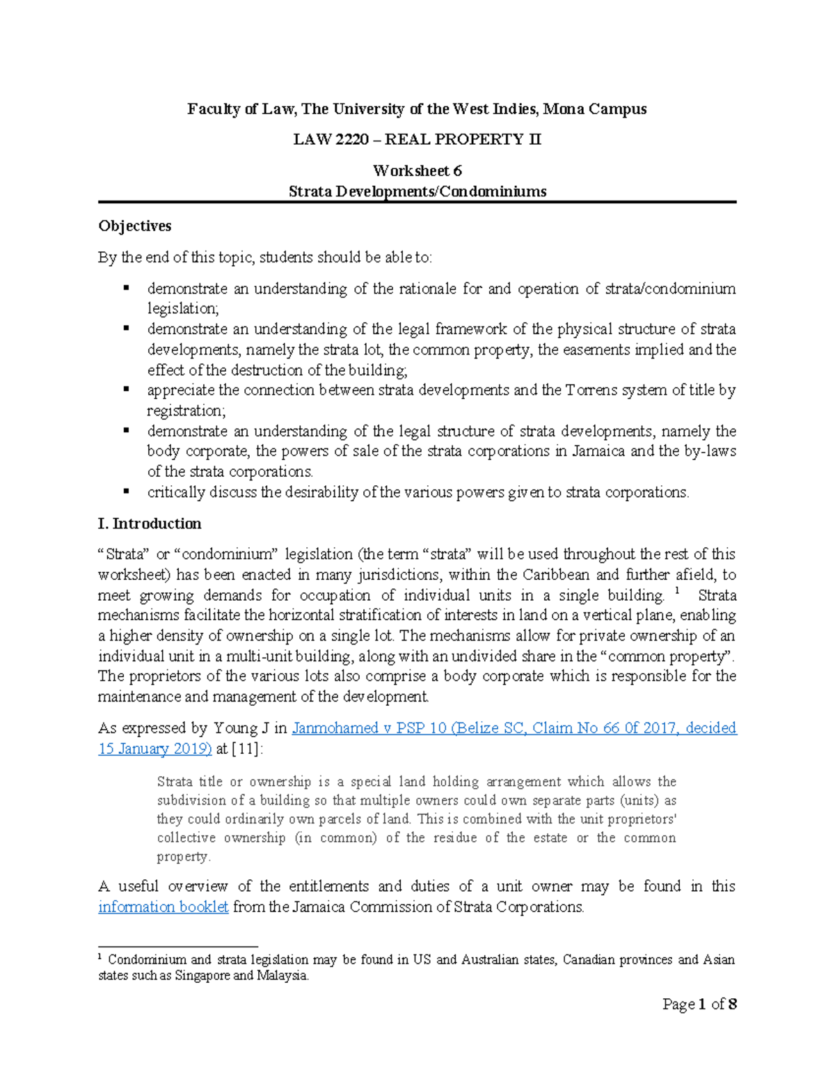 LAW REAL PROPERTY II Worksheet 6: Understanding Strata Developments ...