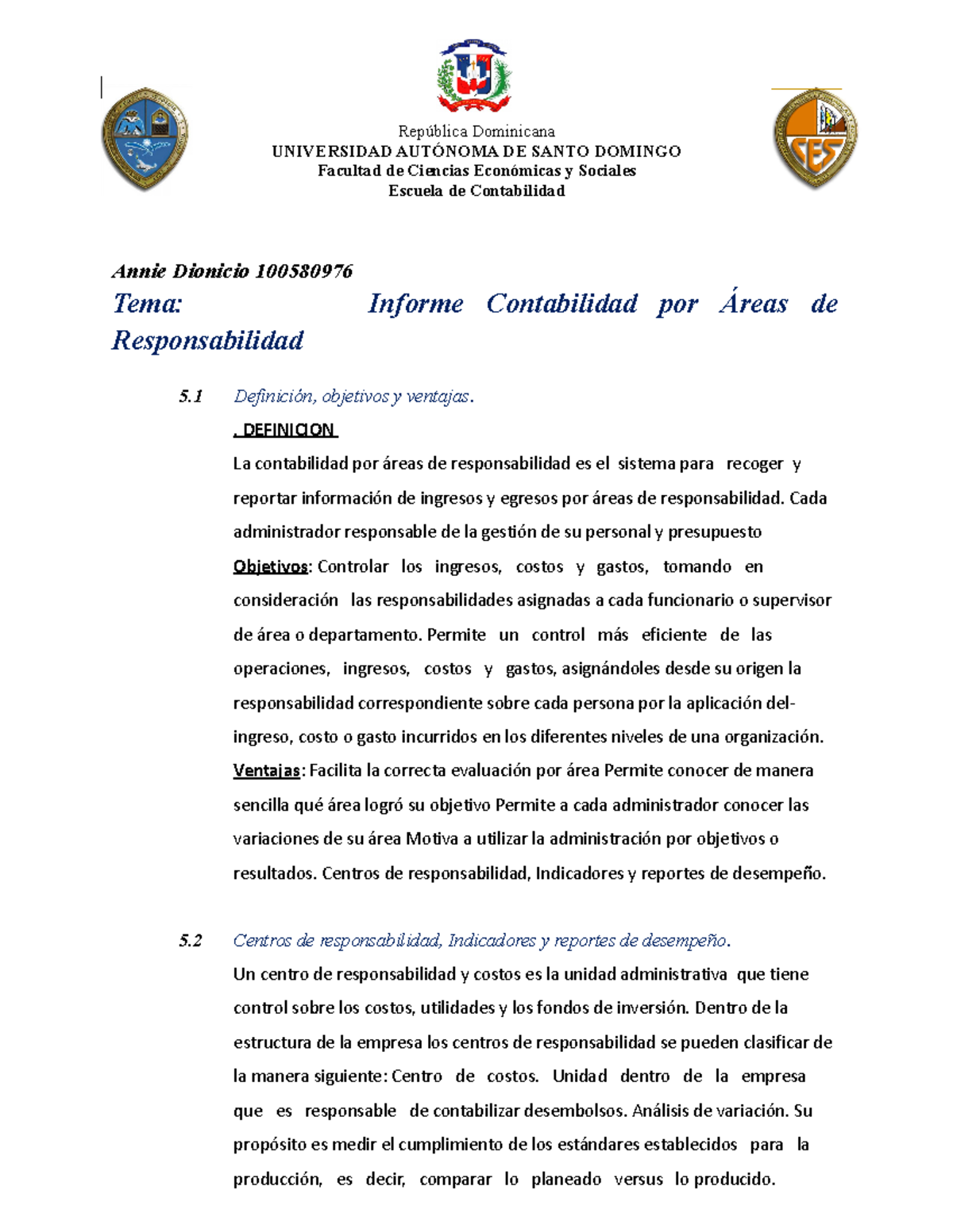 Informe de Contabilidad por Áreas de Responsabilidad (Contabilidad 1001 ...