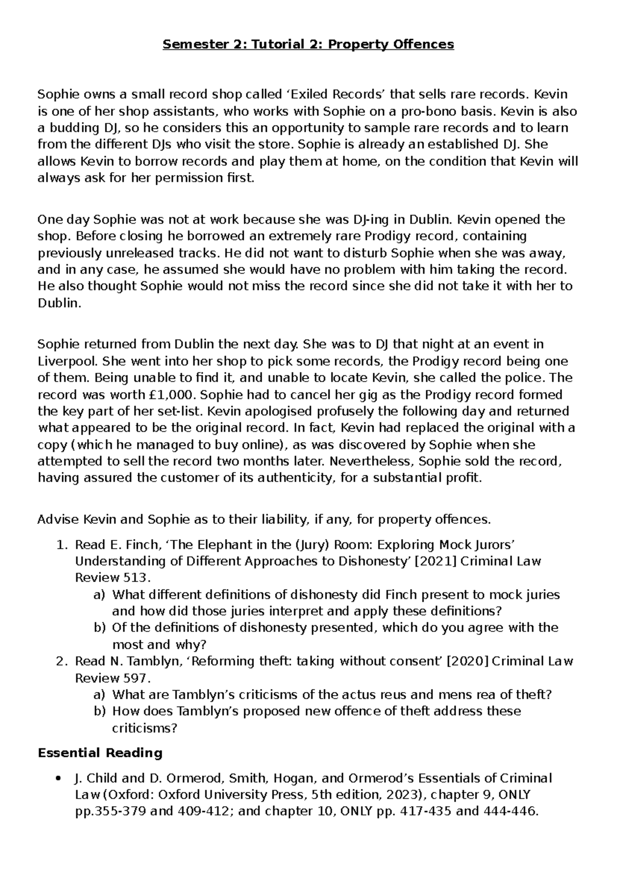 Tutorial 2 - Property Offences: Liability Review and Case Analysis ...