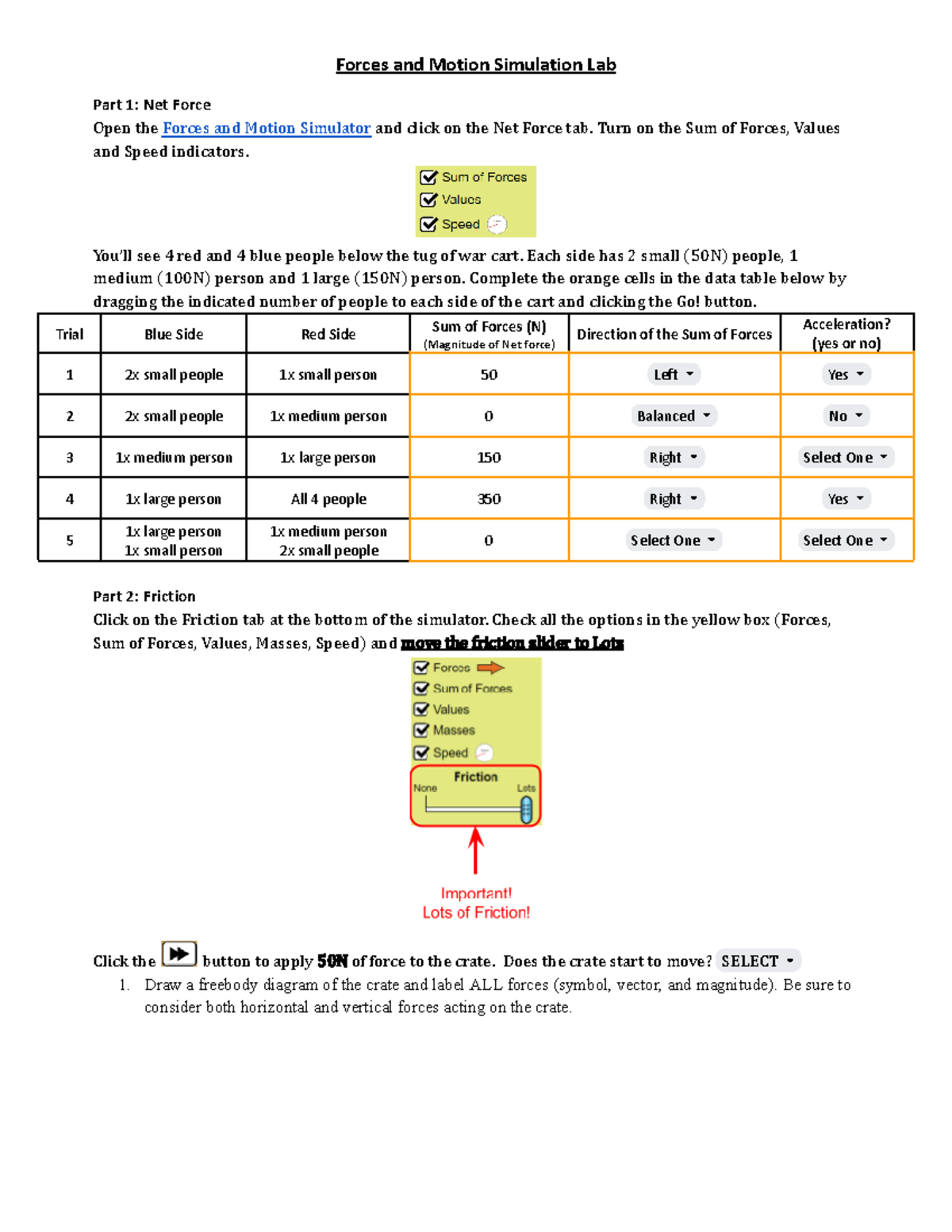 Forces and Motion Simulation Lab (PL: Physics Lab) - Detailed Steps ...
