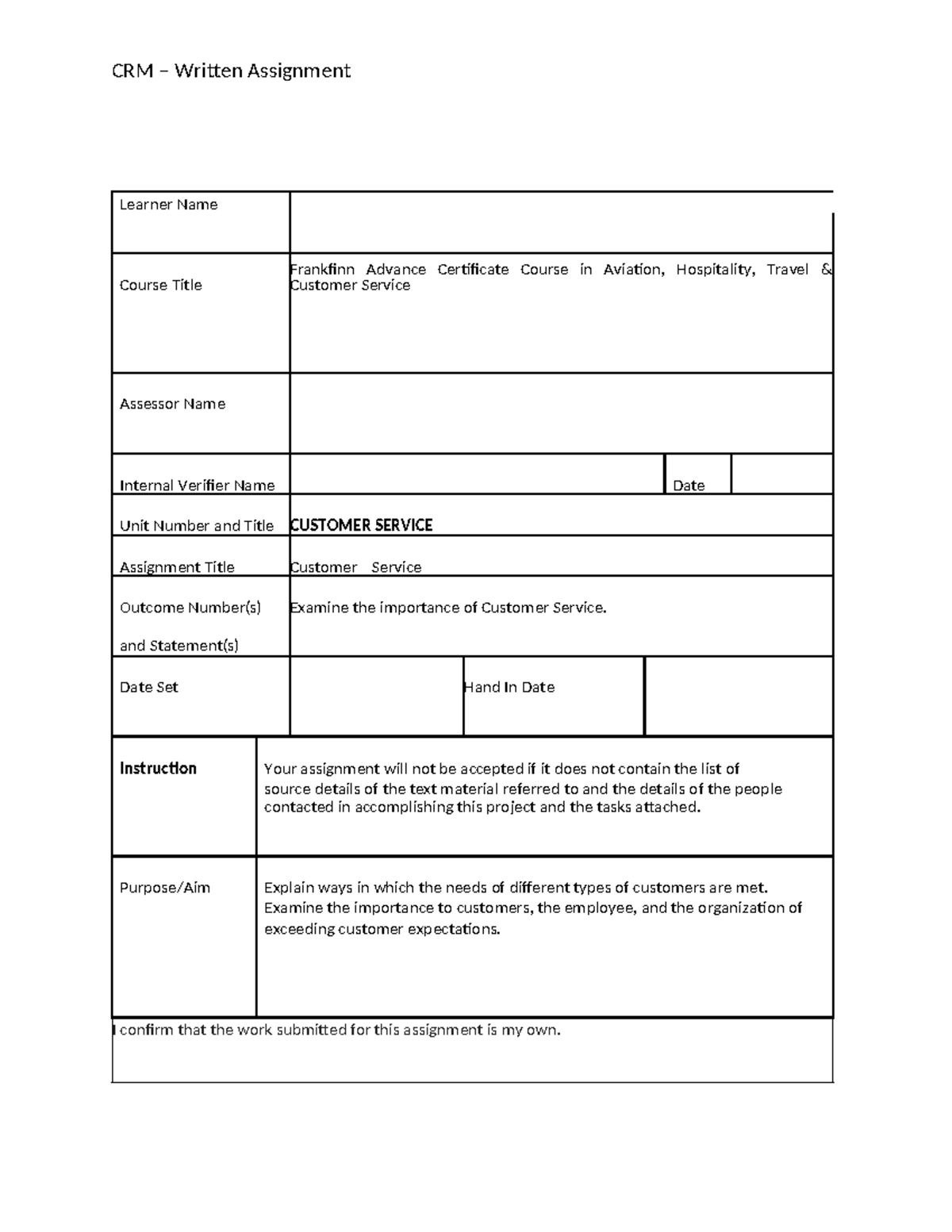 Customer Service Assignment (ACAH8) - Importance & Skills Analysis ...