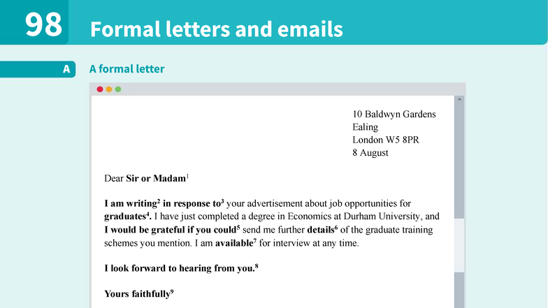 98 A Formal Letters and Emails: Vocabulary Exercises (U 98, 99, 100 ...