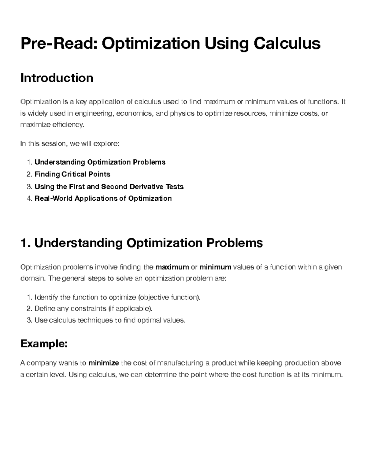 Optimization Using Calculus: Key Concepts & Applications - Studocu