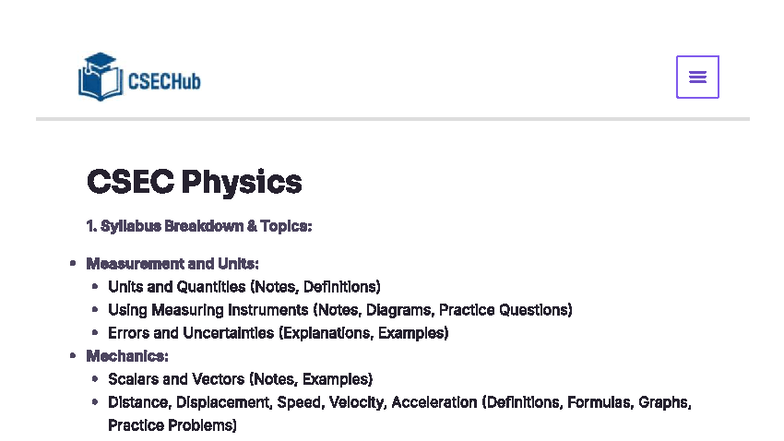CSEC Physics 1: Comprehensive Syllabus Breakdown and Notes - Studocu
