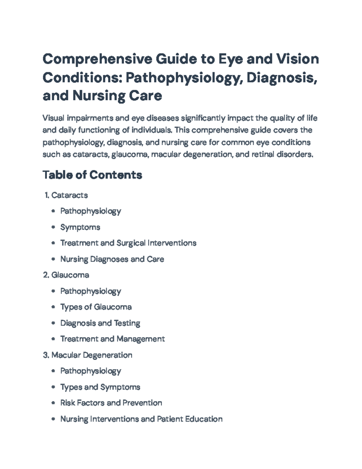 Comprehensive Guide to Eye Conditions: Pathophysiology & Nursing Care ...