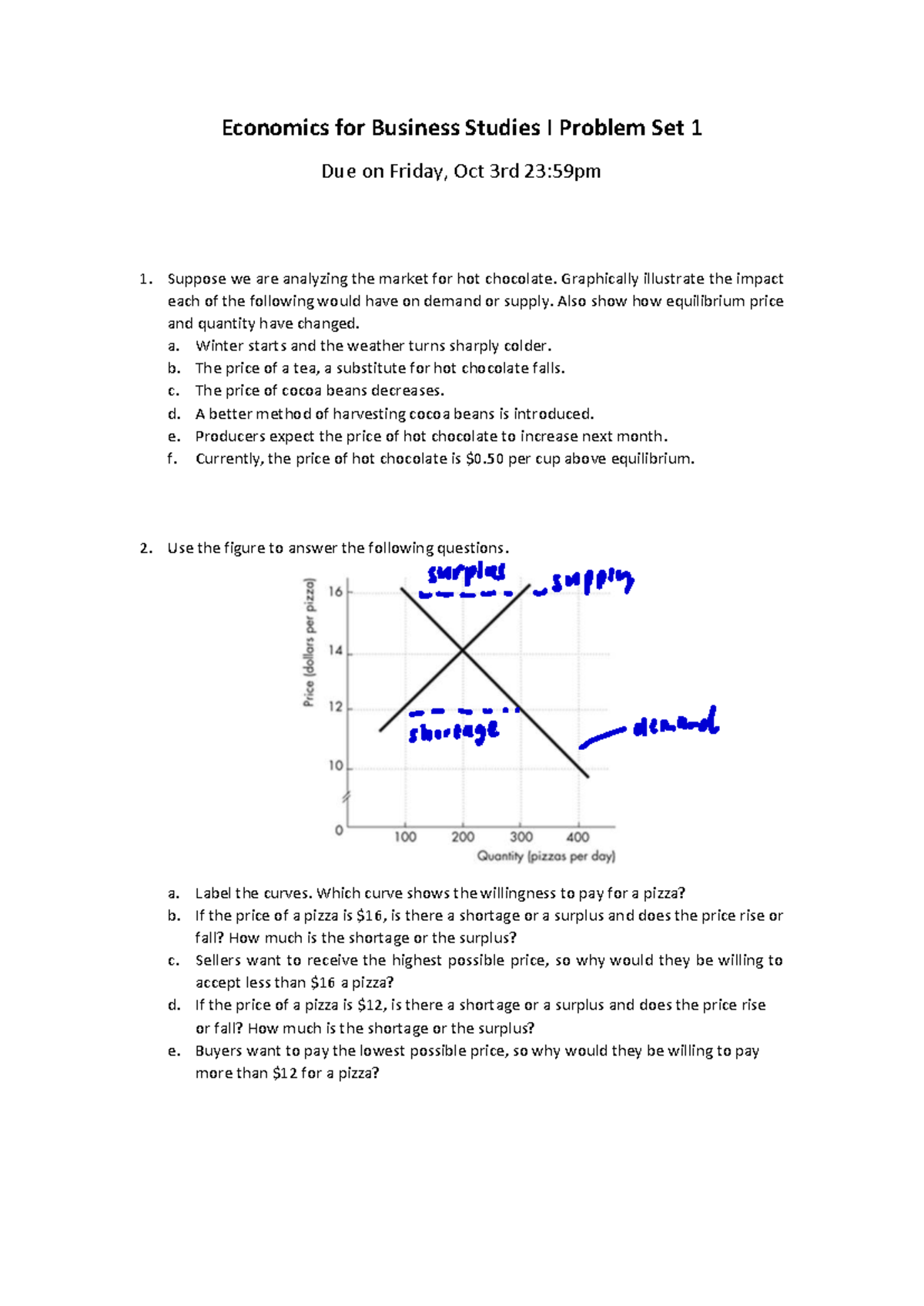 Economics for Business Studies I: Problem Set 1 Analysis and Solutions ...