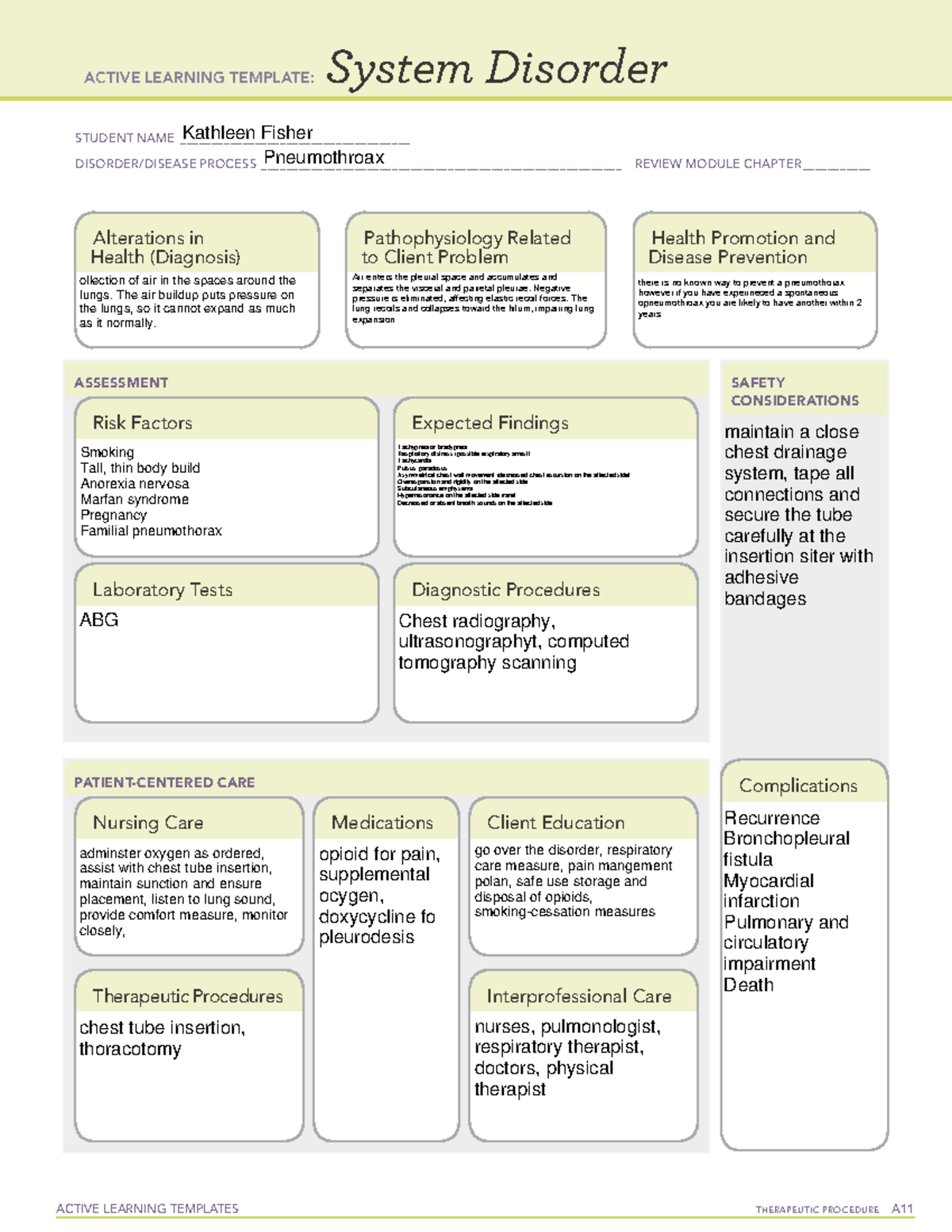 Active Learning Template: System Disorder - Pneumothorax (Chapter ...