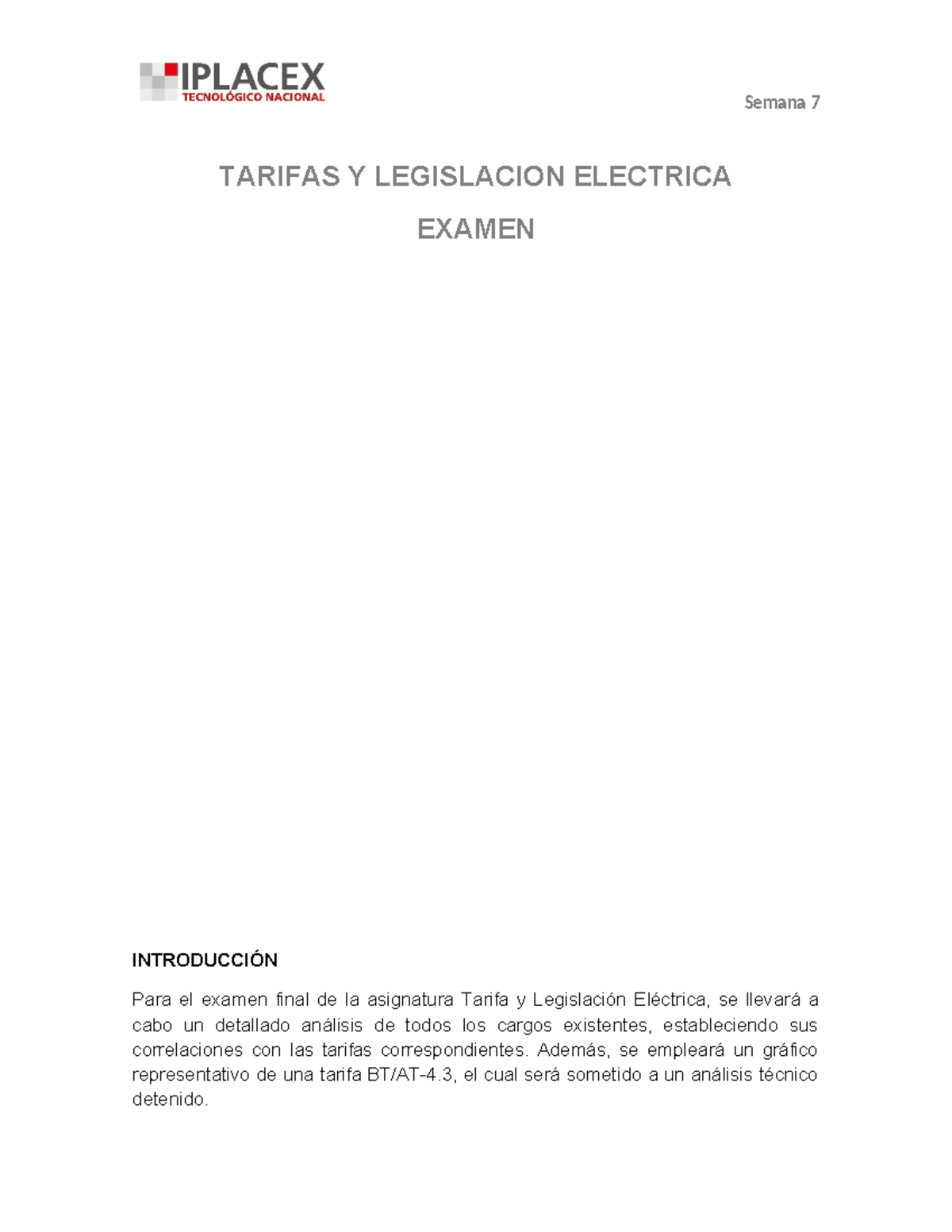Examen Final de Tarifas y Legislación Eléctrica (TLE-101) - Studocu
