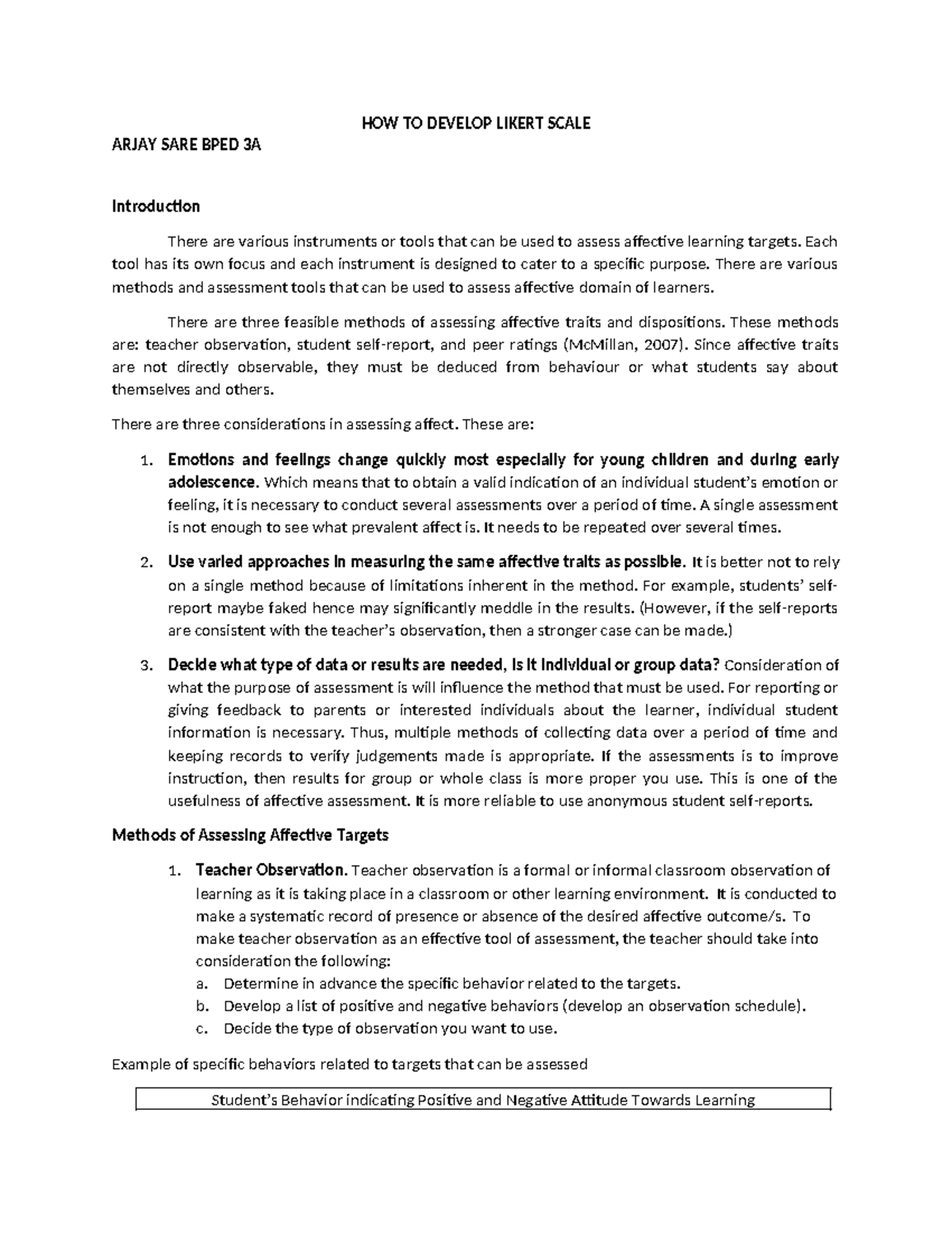 BPED 3A: Developing Effective Likert Scale Assessment Tools - Studocu