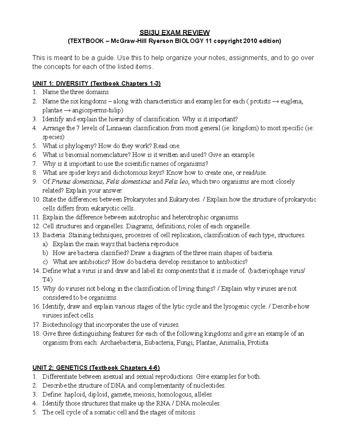 Copy of SBI3U EXAM Review - Google Docs - SBI3U EXAM REVIEW (TEXTBOOK – McGraw-Hill Ryerson ...