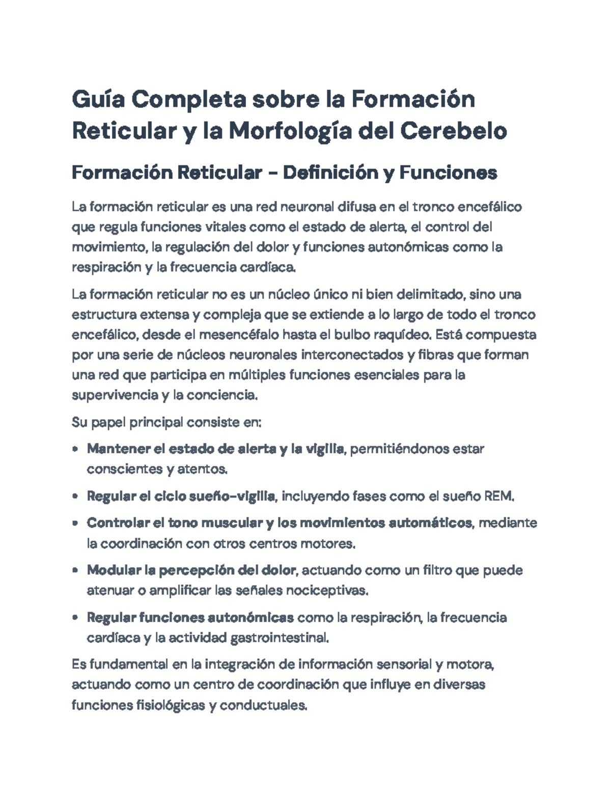 Guía Completa sobre la Formación Reticular y el Cerebelo: Estructura y ...