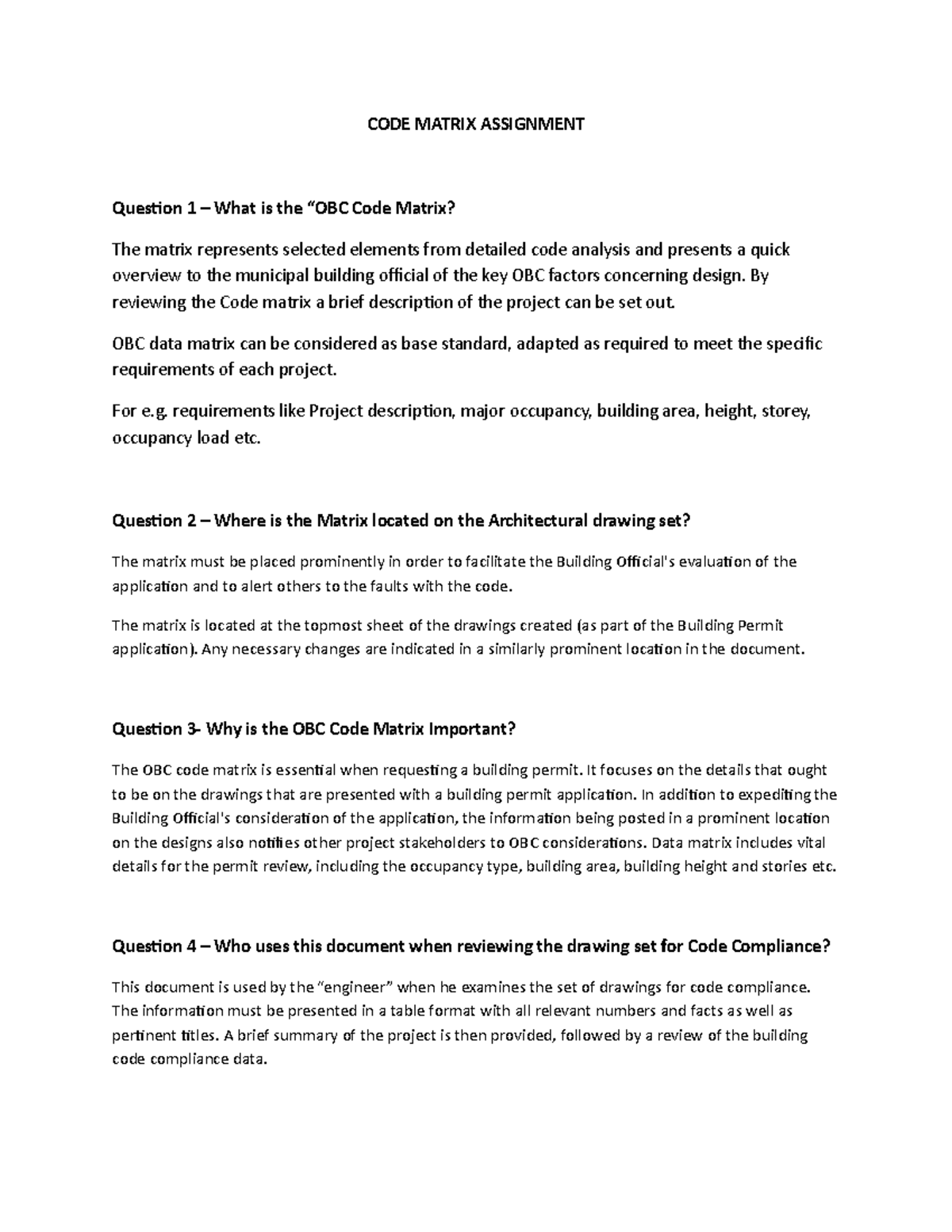 CODE Matrix Assignment - CODE MATRIX ASSIGNMENT Question 1 – What is ...