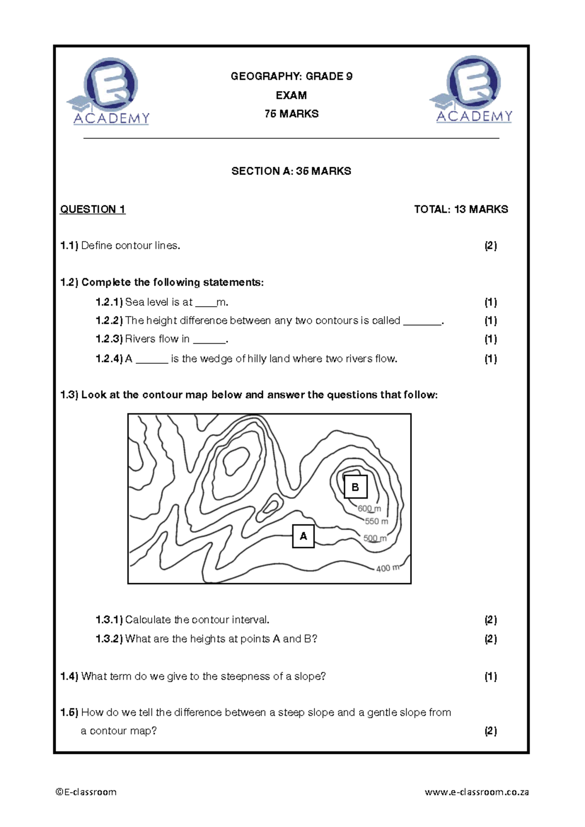 Gr09 Geography Term 2 Pack 01 Practice Exam - 75 Marks - Studocu