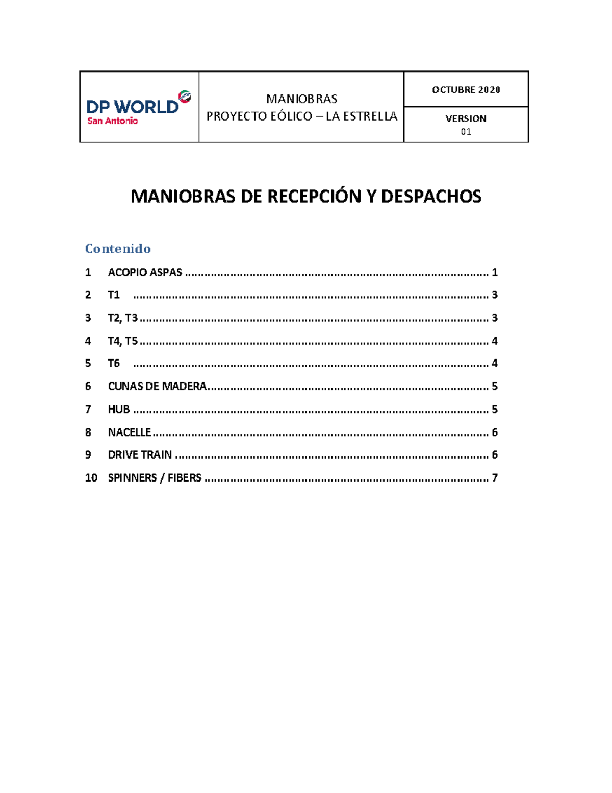 MANIOBRAS PROYECTO EÓLICO LA ESTRELLA - OCT 2020 VERSION 01 - Studocu