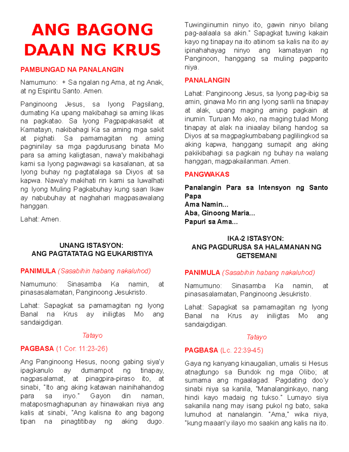 Panalangin at Pagninilay sa 14 na Istasyon ng Krus - NO - Studocu