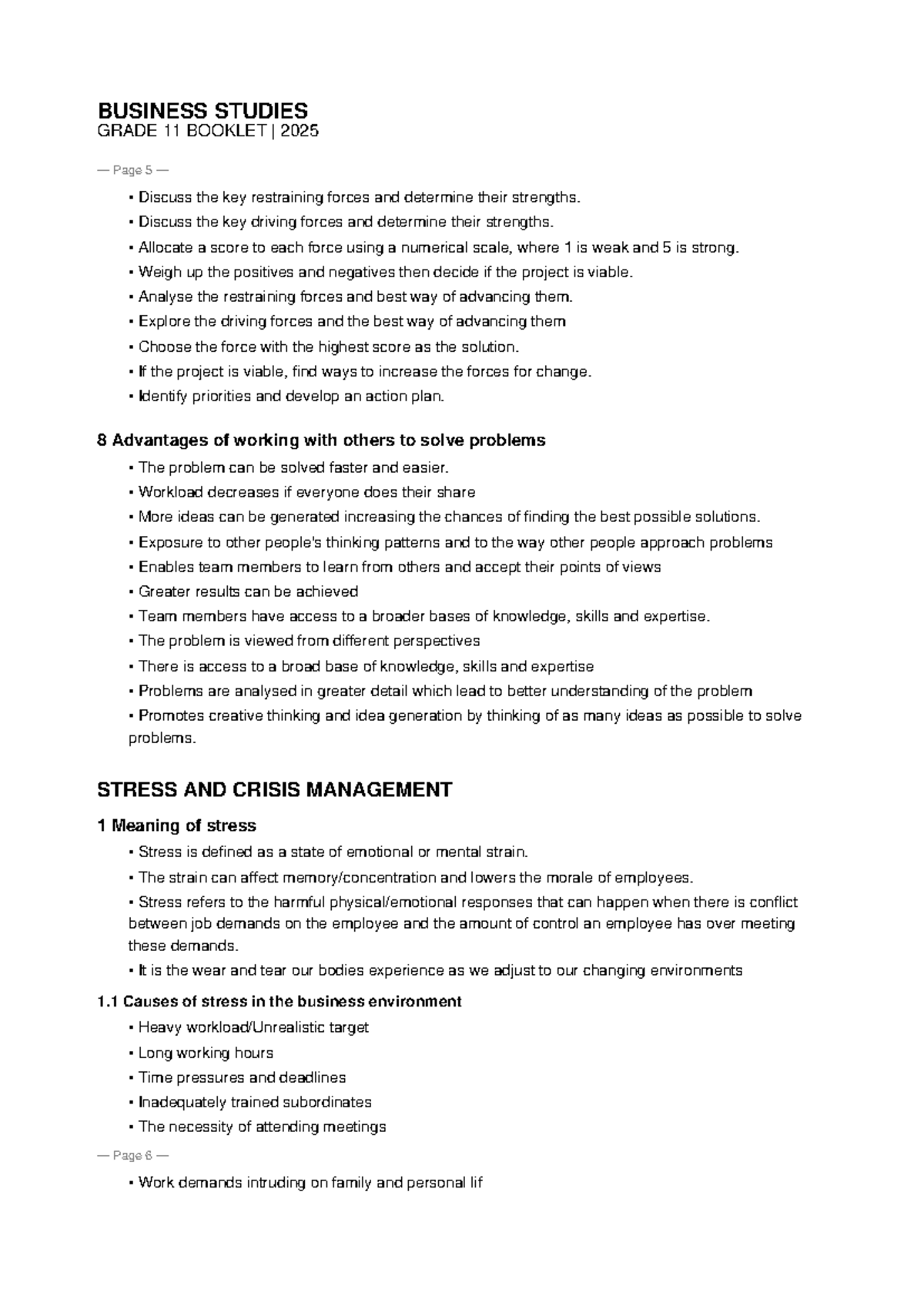 Business Studies Grade 11: Key Concepts and Stress Management ...