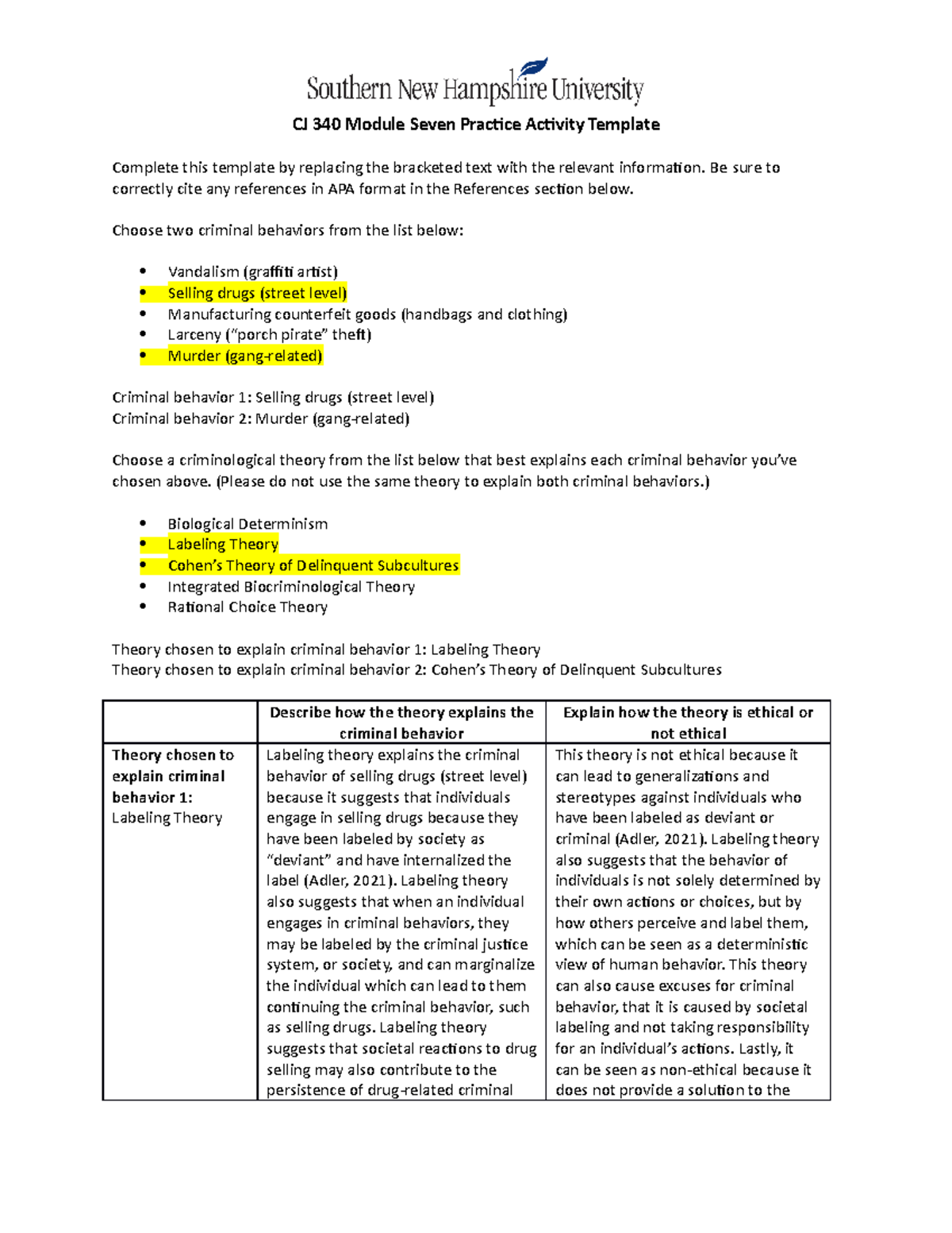 CJ 340 Module 7: Analyzing Criminal Behaviors & Theories - Studocu