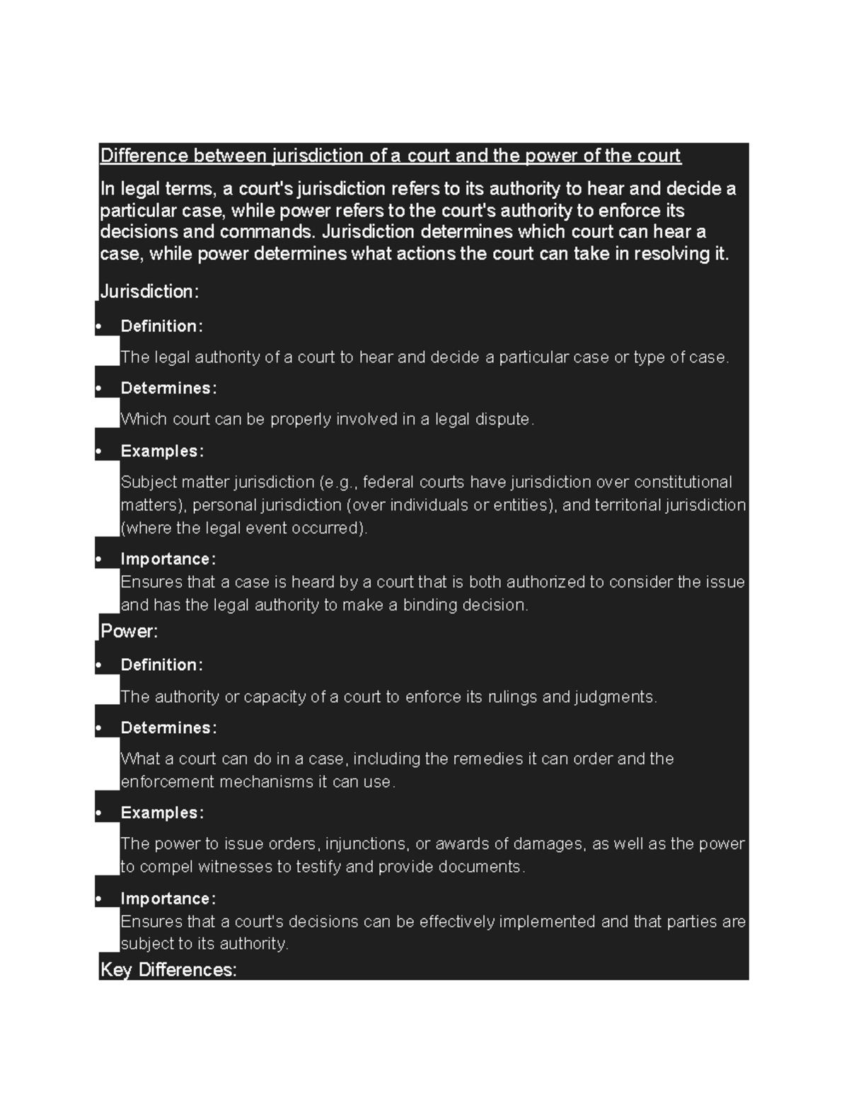 Jurisdiction vs Power of Courts: Key Legal Differences Explained - Studocu