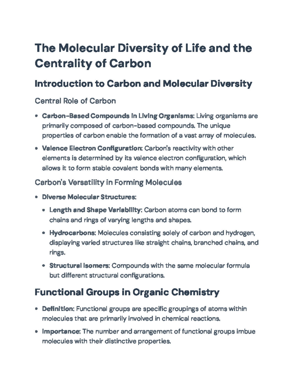 Understanding Carbon's Role in Molecular Diversity: A Study Guide - Studocu