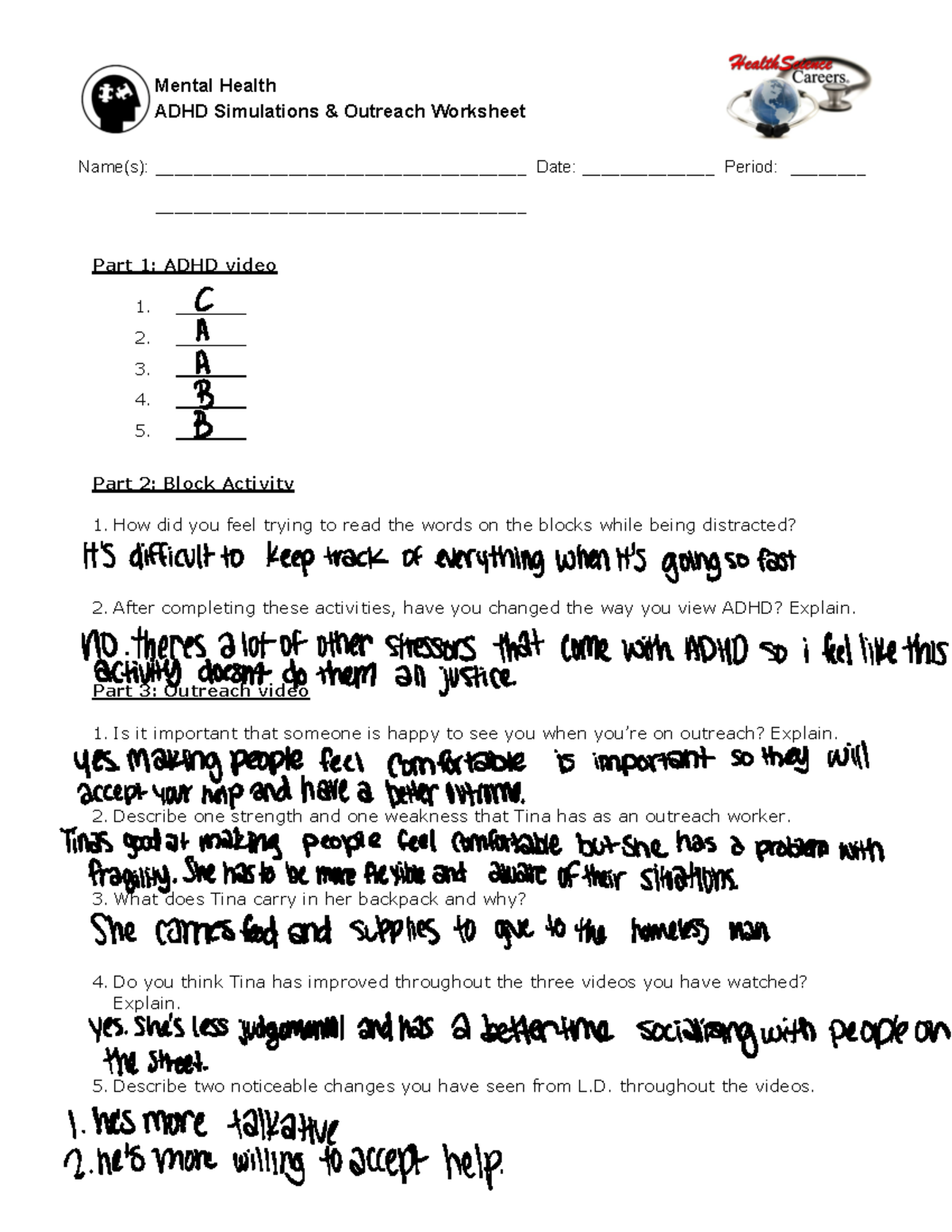 ADHD Outreach & Simulations Worksheet for Mental Health Education - Studocu