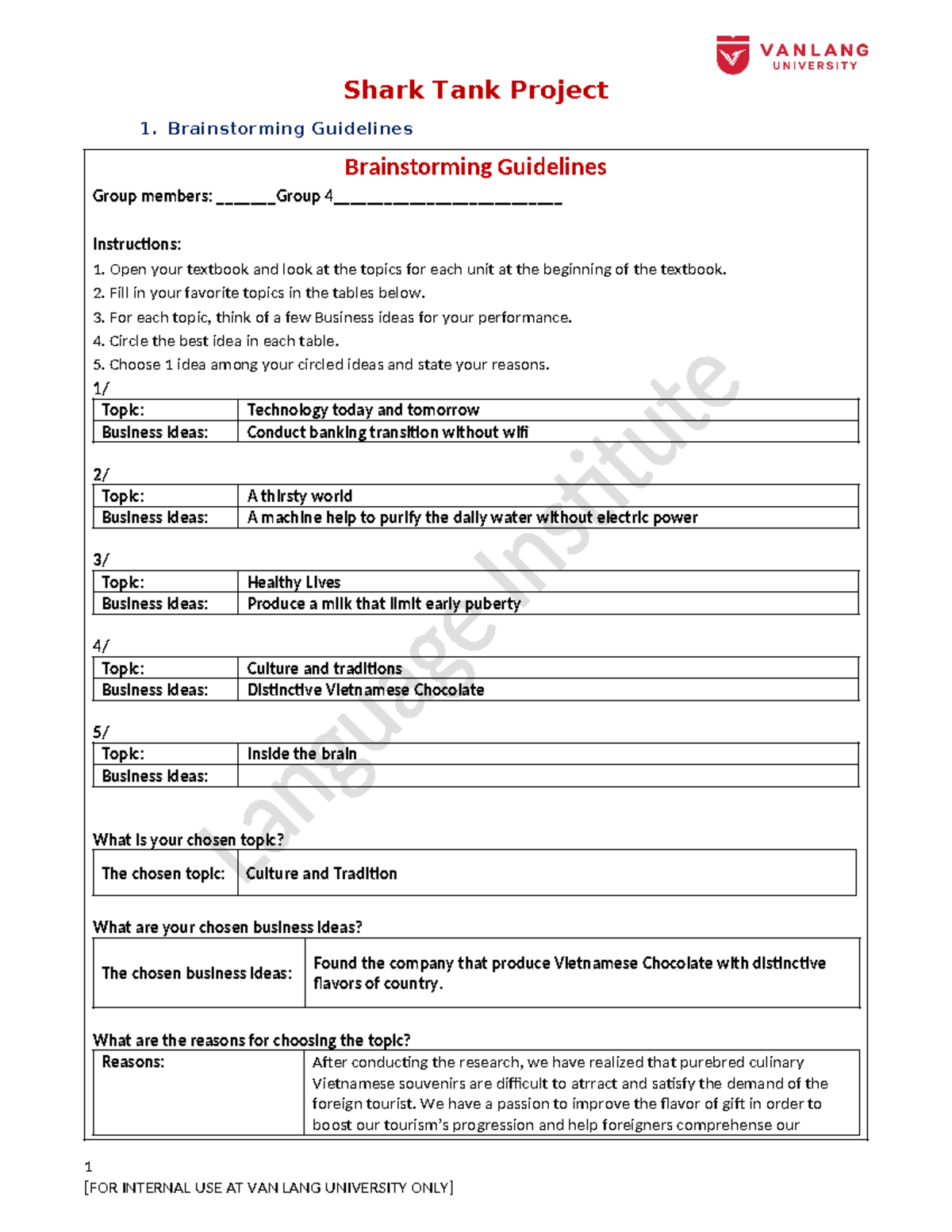 Shark Tank Project Phase 1: Business Ideas Brainstorming Guide - Studocu