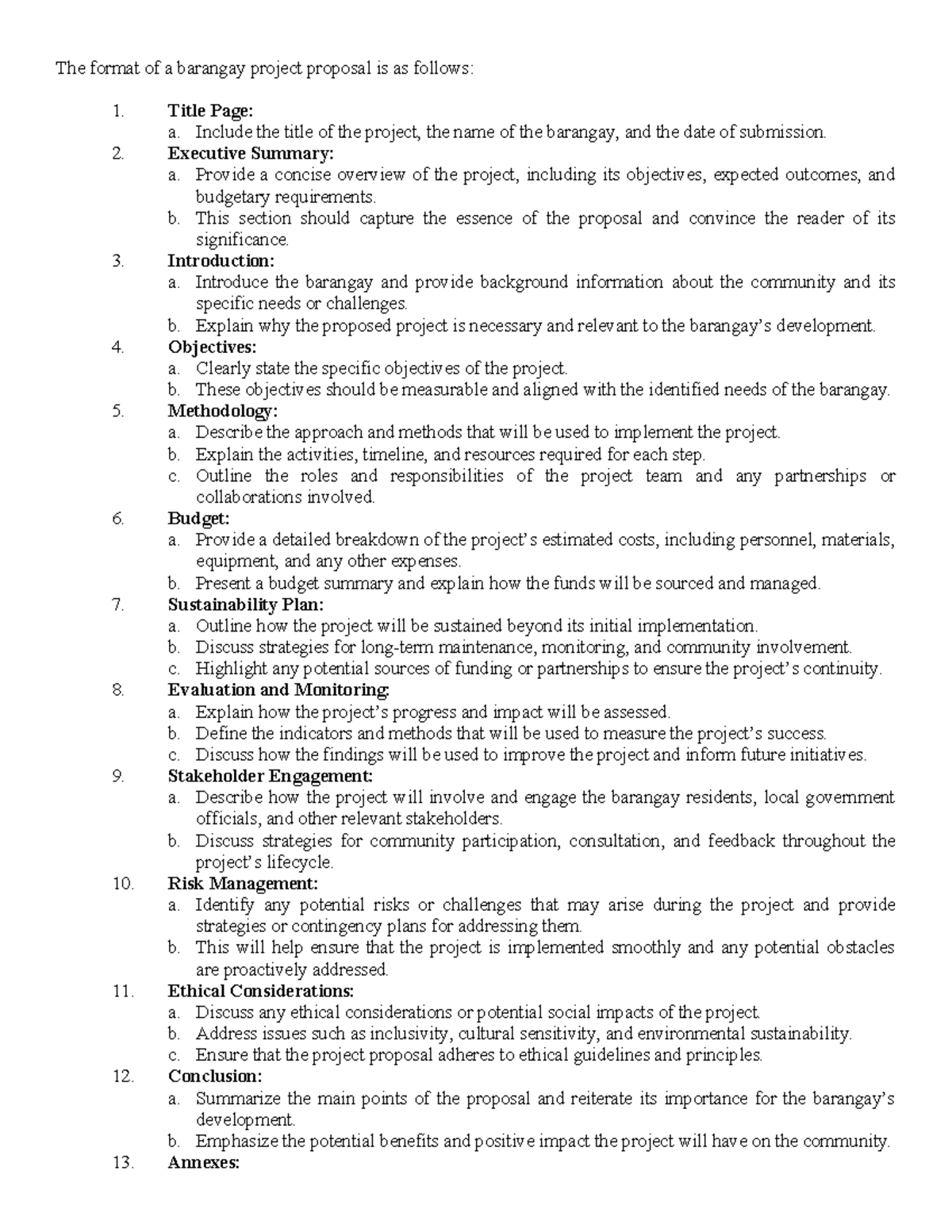 Barangay Project Proposal Format and Guidelines for Development - Studocu