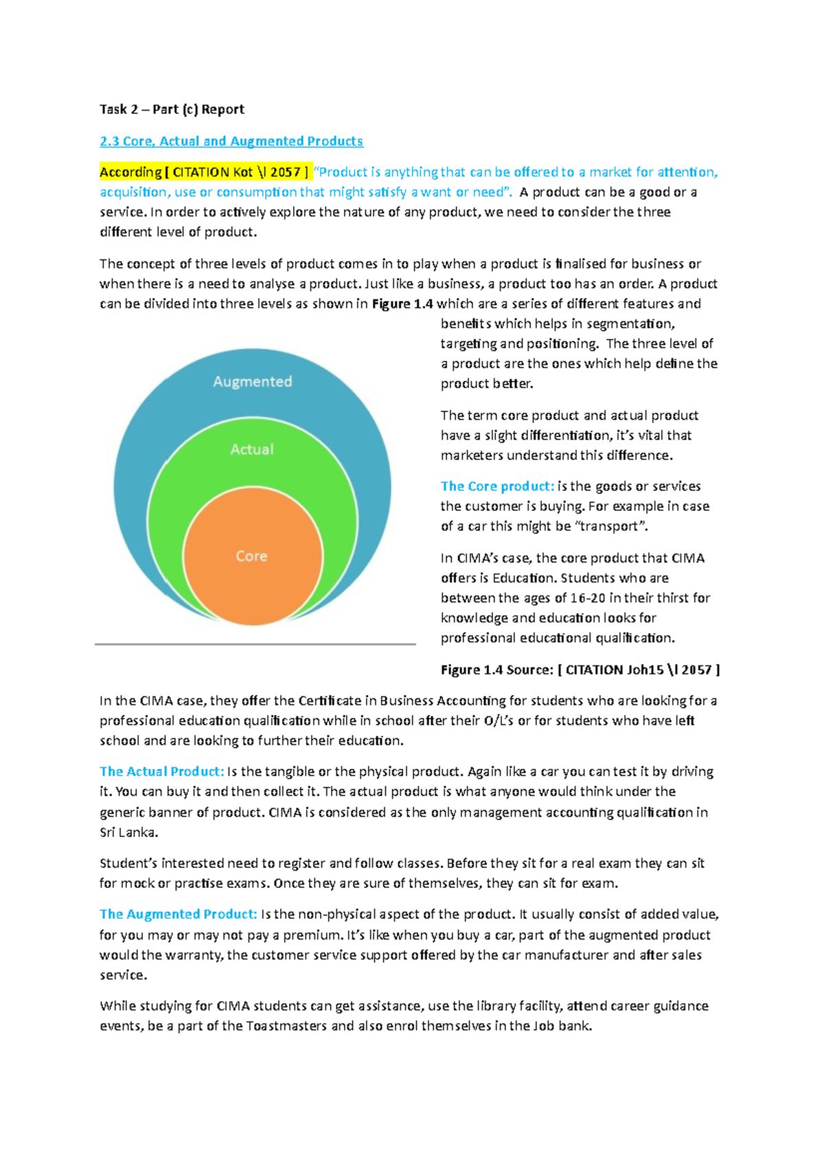 CIMA 101: Core, Actual, and Augmented Product Analysis Report - Studocu