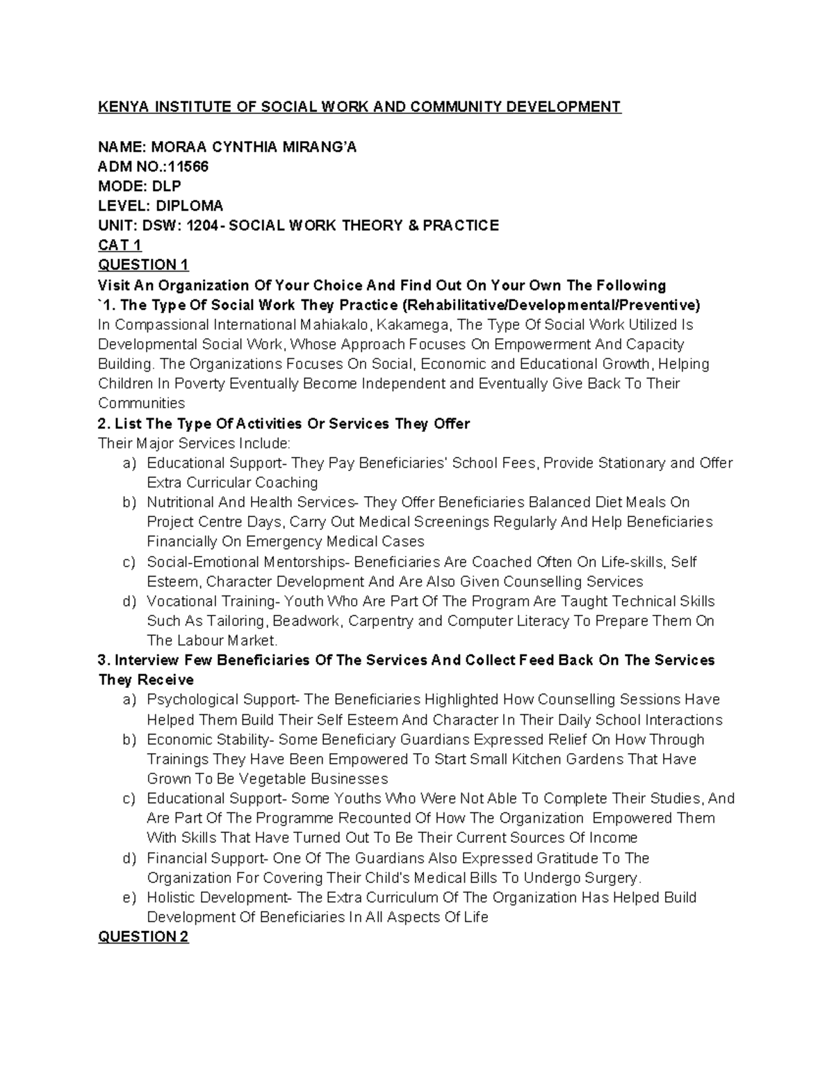 DSW: Social Work Theory & Practice CAT 1 - Org Analysis & Services ...