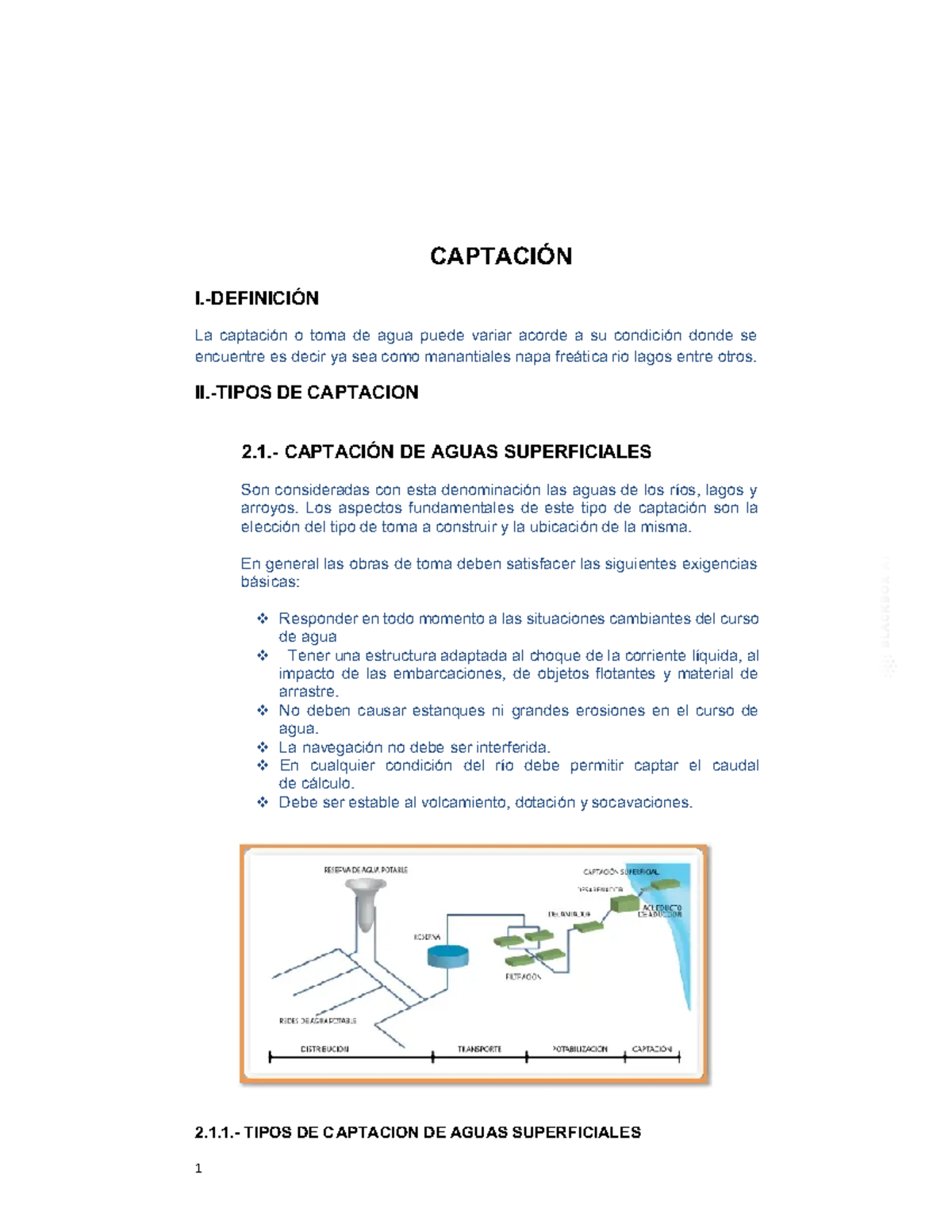 Tipos de Captación de Agua: Superficiales y Subterráneas - Studocu