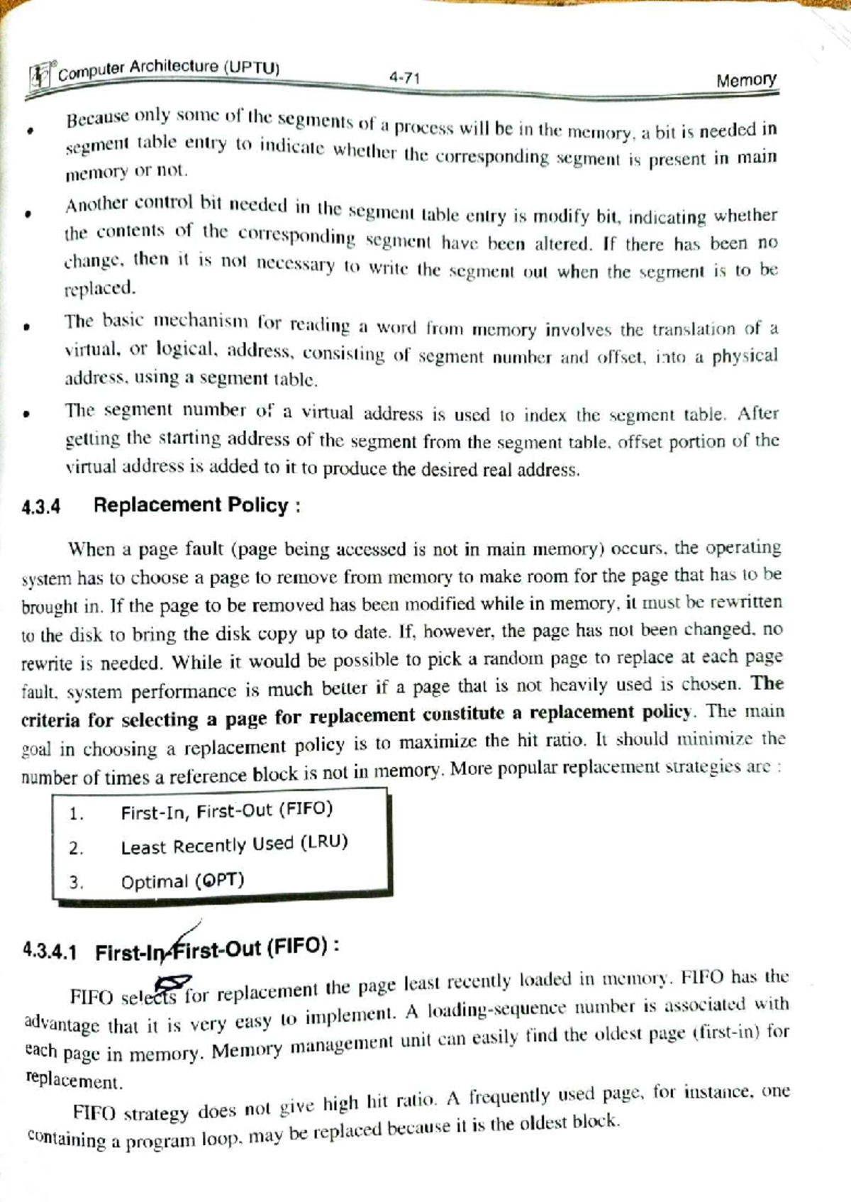 Computer Architecture (UPTU) Memory Management and Page Replacement ...