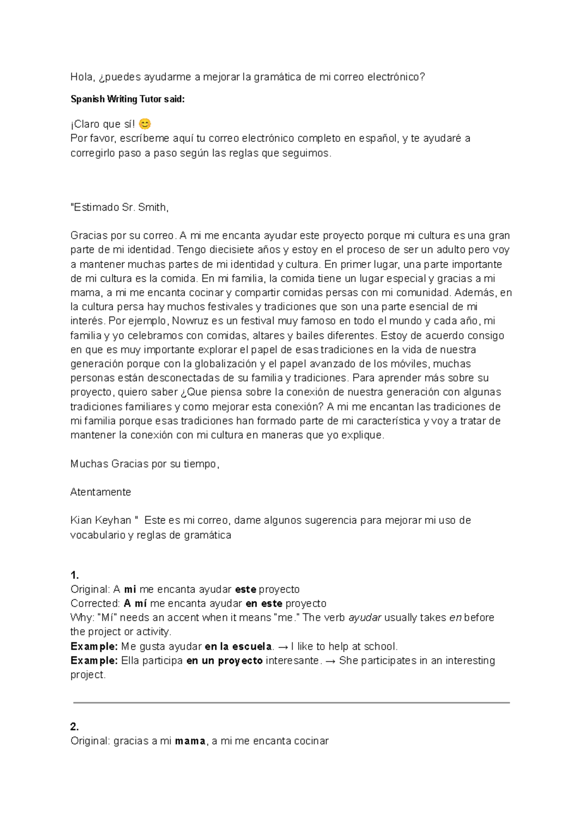 AI Spanish - Assignment: Mejora de Gramática en Correo Electrónico ...