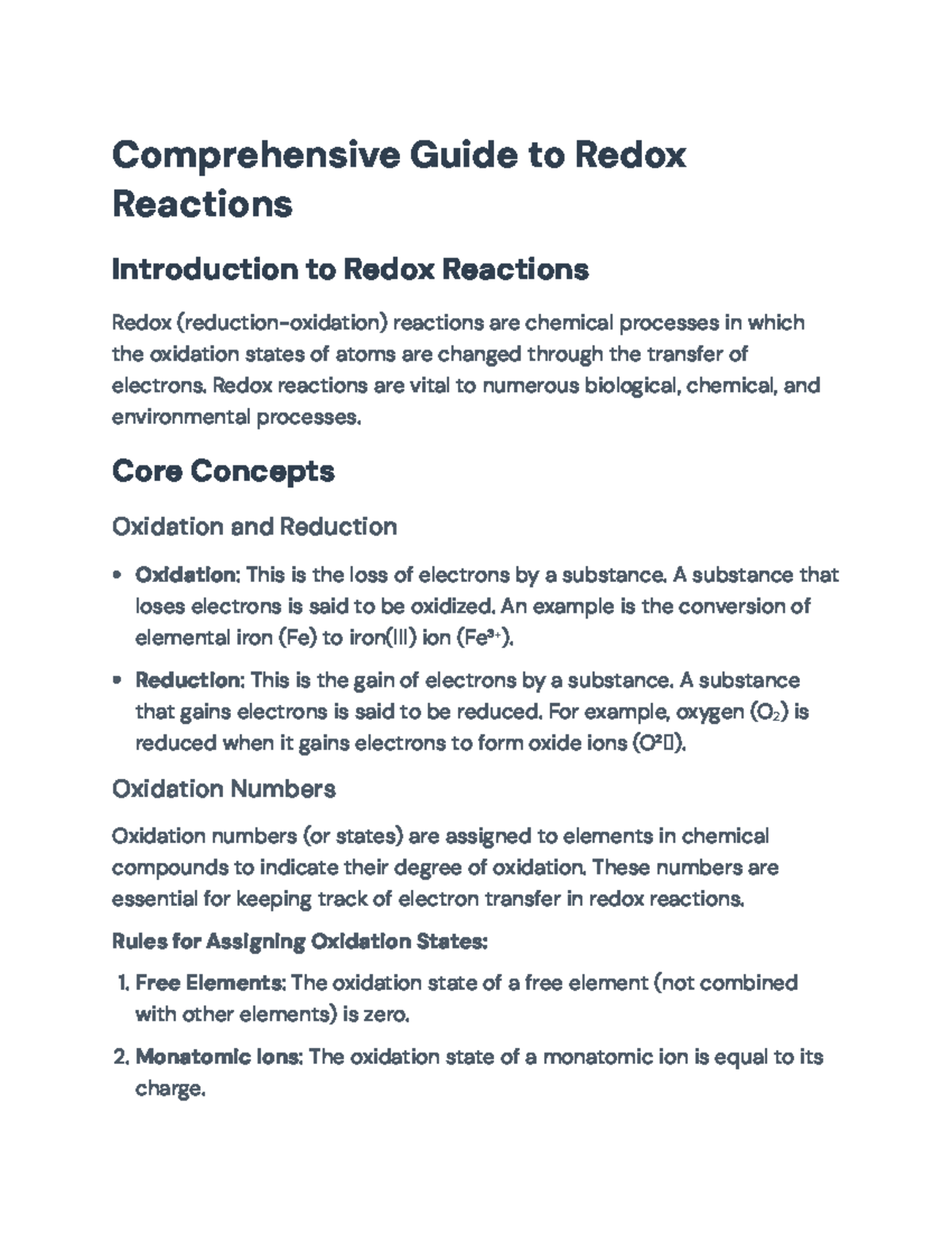 Comprehensive Guide to Redox Reactions (CHM101 - Final Exam Notes ...
