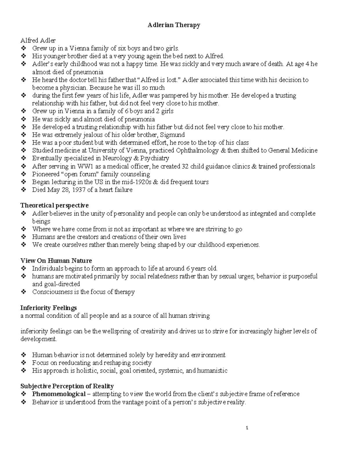 Clinical Notes on Adlerian Therapy: Insights and Applications - Studocu