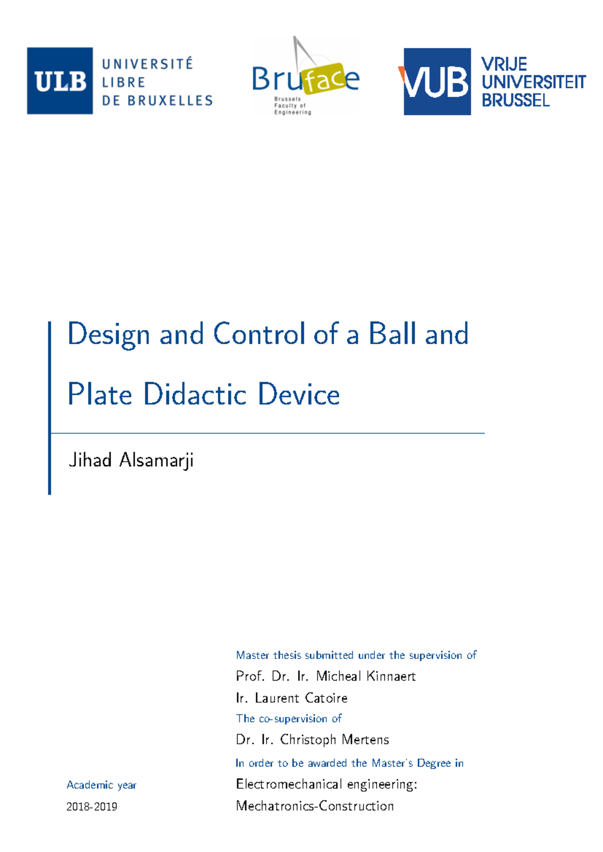 Design and Control of a 2DOF Ball and Plate Didactic Device - Studocu