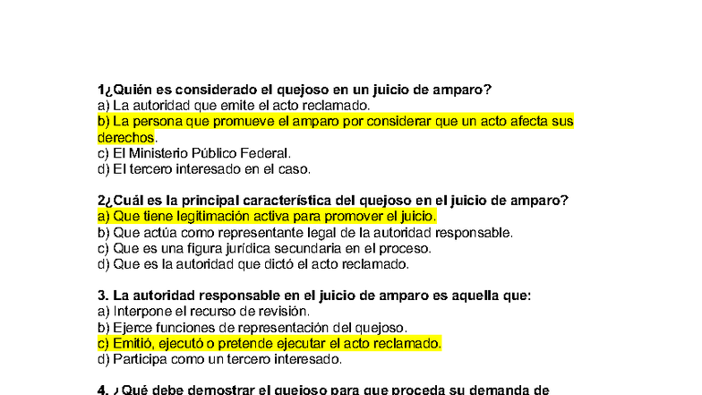 Cuestionario 3 - Juicio de Amparo y Características del Quejoso - Studocu