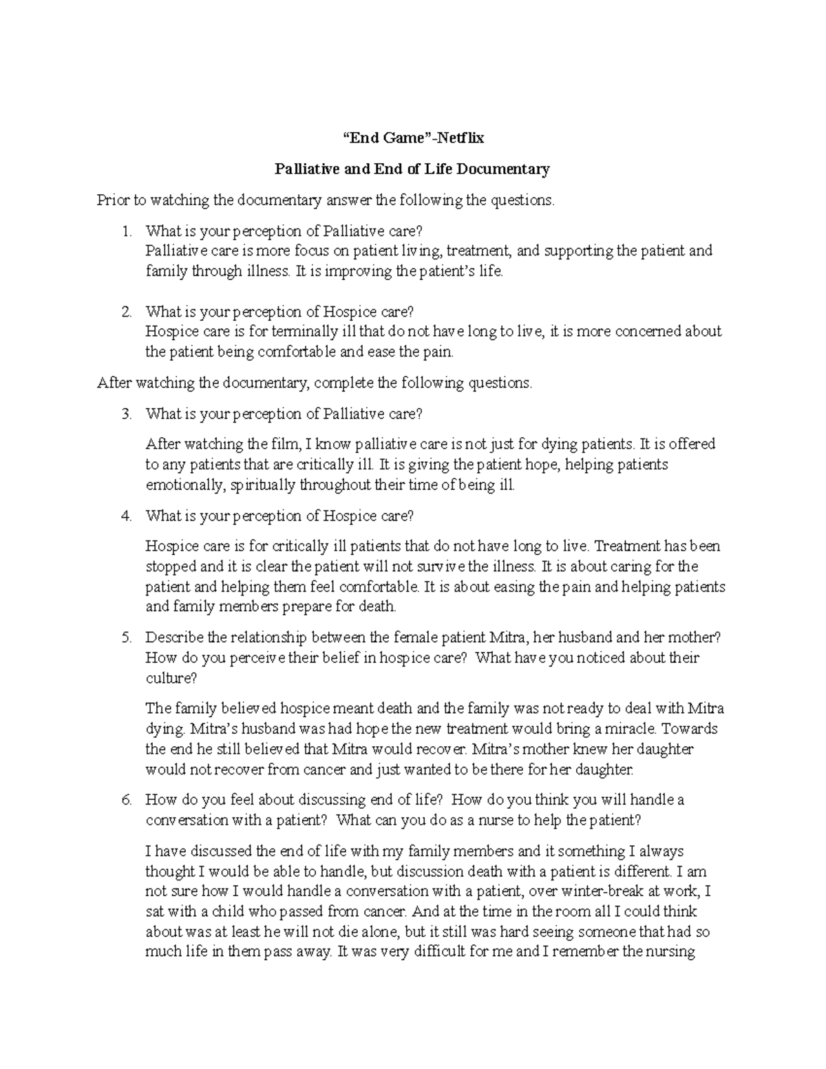 Palliative and Hospice Care Insights from "End Game" Documentary - Studocu