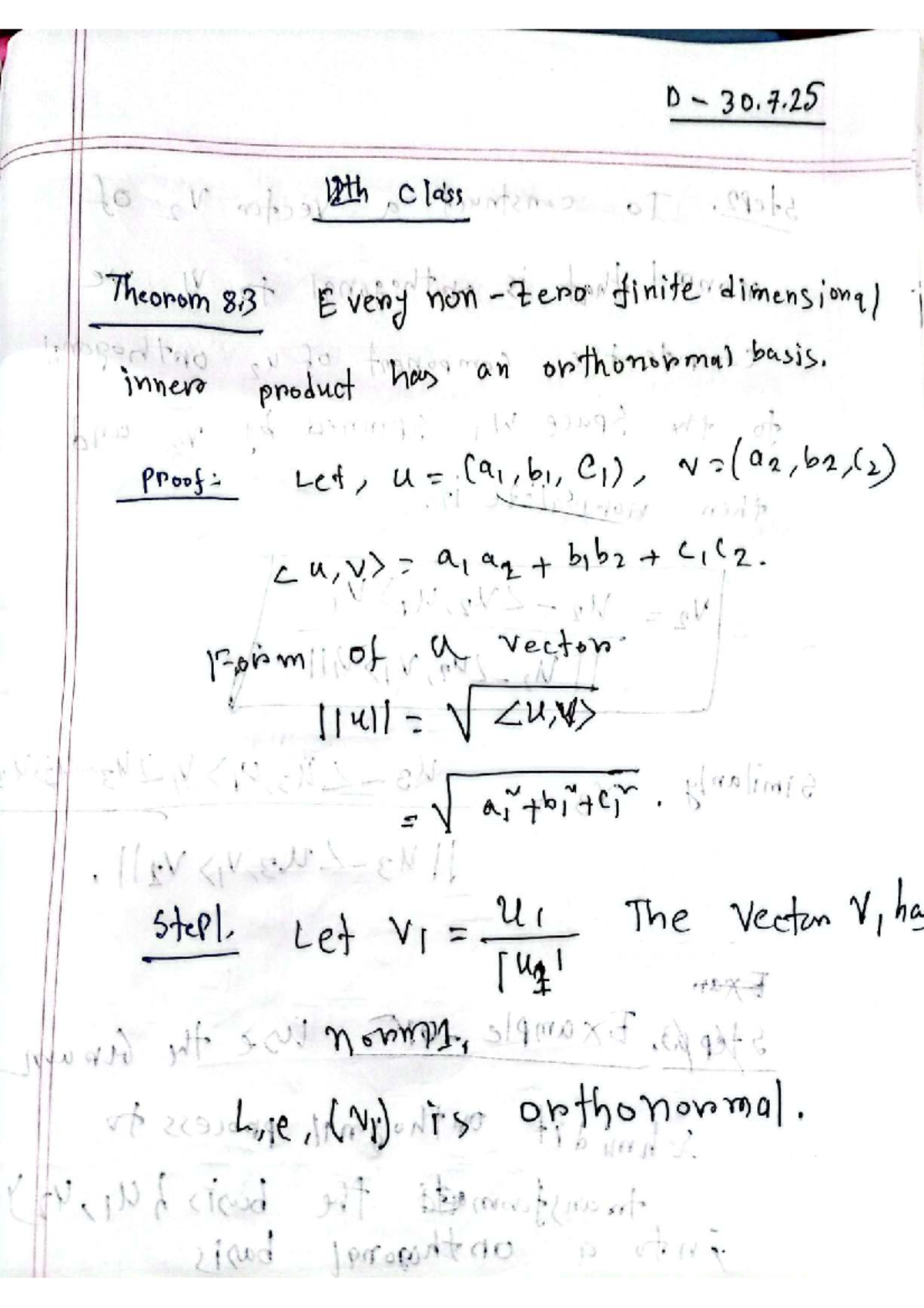 MAT 205 12th Class Hand Notes on Orthonormal Basis and Gram-Schmidt ...