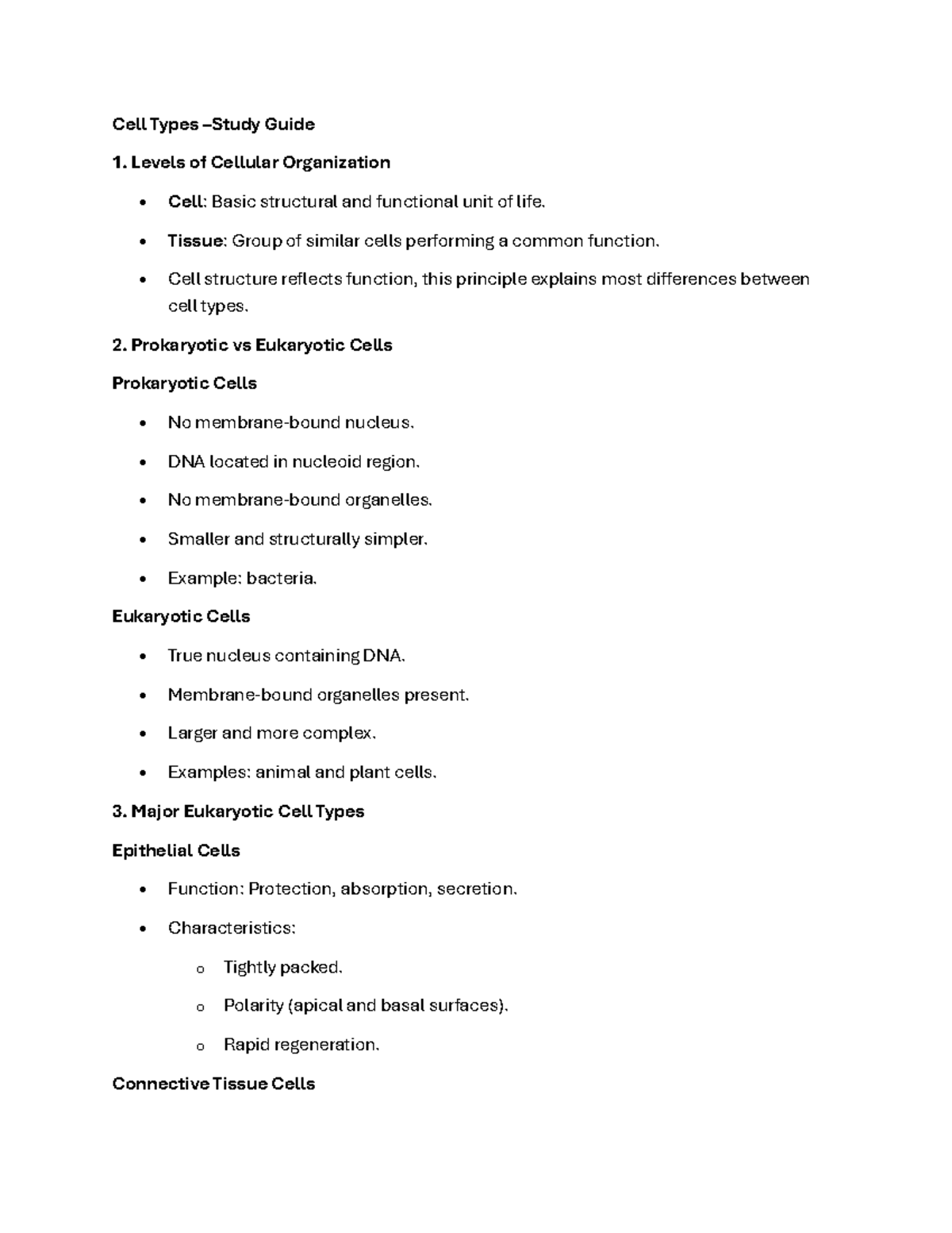 Cell Types Study Guide: Understanding Cellular Organization and Functions - Studocu